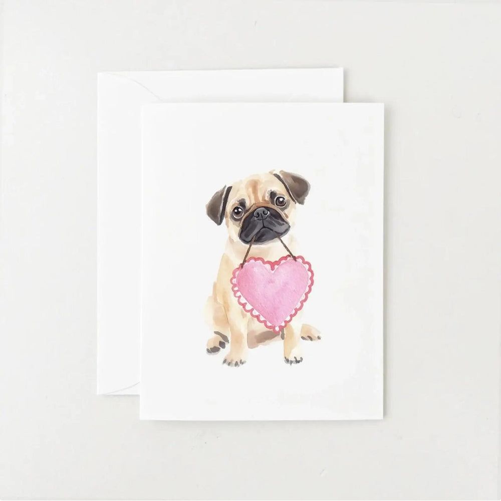 Pug Holding Heart Greeting Card – the fig tree